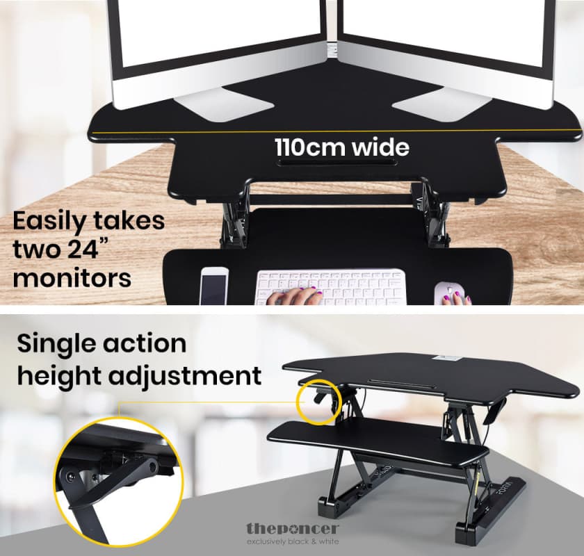 Fortia Corner Desk Riser 110cm Wide Adjustable Sit to Stand – theponcer
